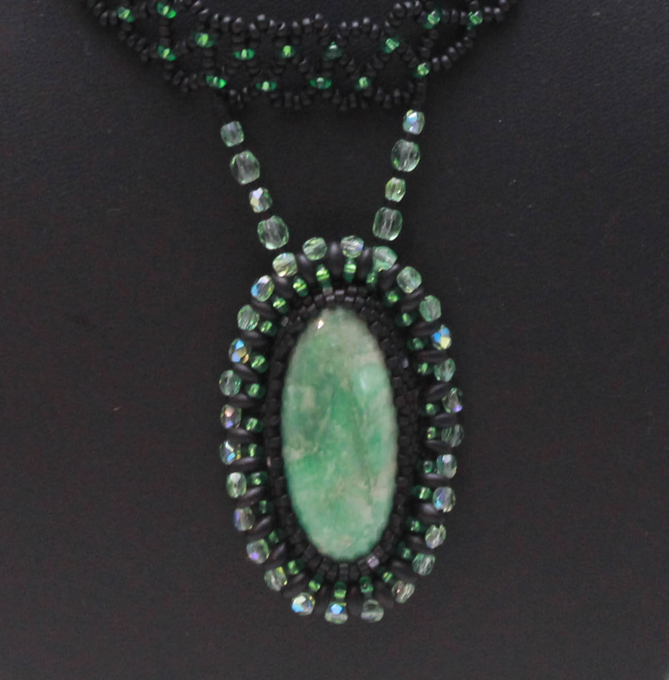 Handmade Beaded Necklace Variscite Pendant Hand Made Beaded Lace Weave ...