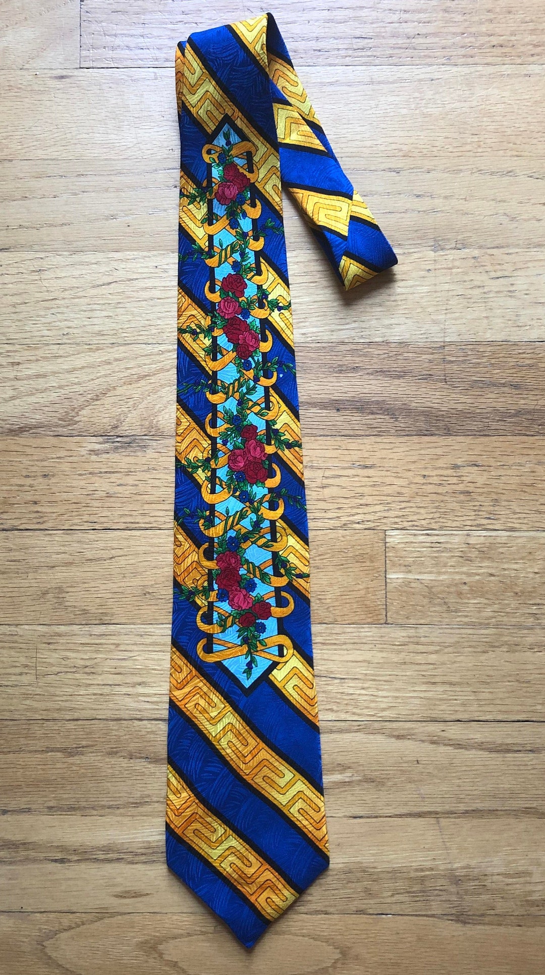 Rush Limbaugh vintage silk tie - Lattice and roses, blue - excellent ...