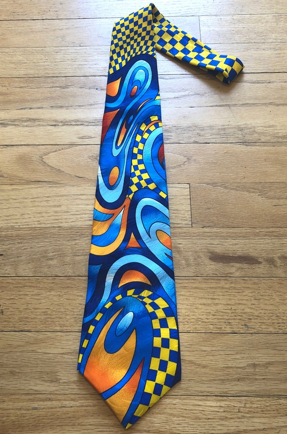 Rush Limbaugh Vintage Silk Tie Checker Swirl blue & Gold | Etsy