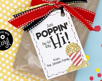 Just Popping by to Say Hi Popcorn Gift Tags Printable, Instant Download ...