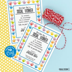 EDITABLE - Recipe for a Social Worker - Appreciation Gift Tags ...