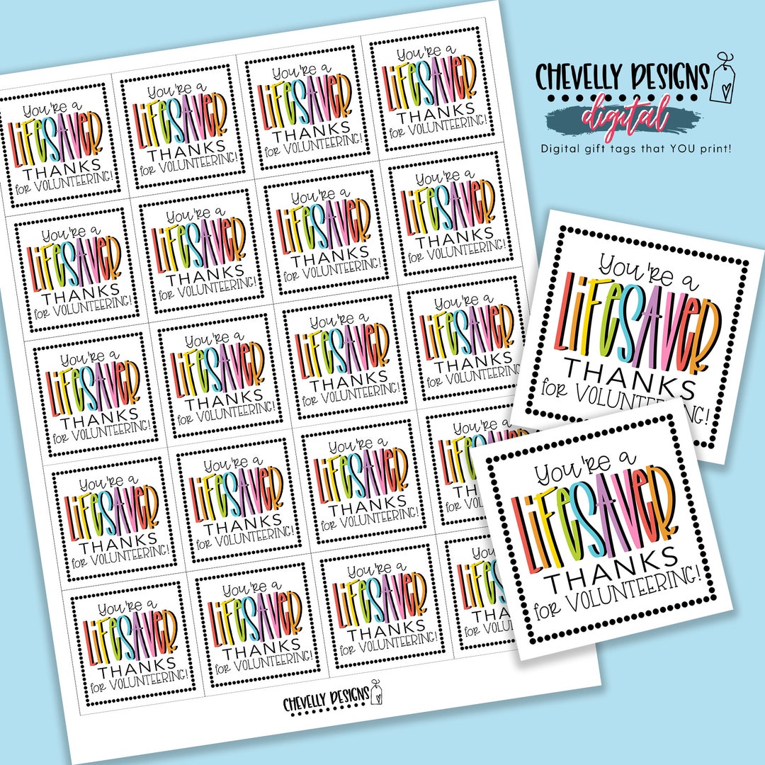 Lifesaver Thanks for Volunteering Gift Tags | Printable - Instant ...