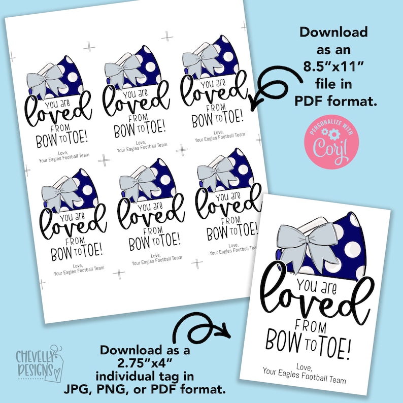 Editable - Gift Tags for Cheerleaders - Silver Gray and Navy Blue Cheer ...