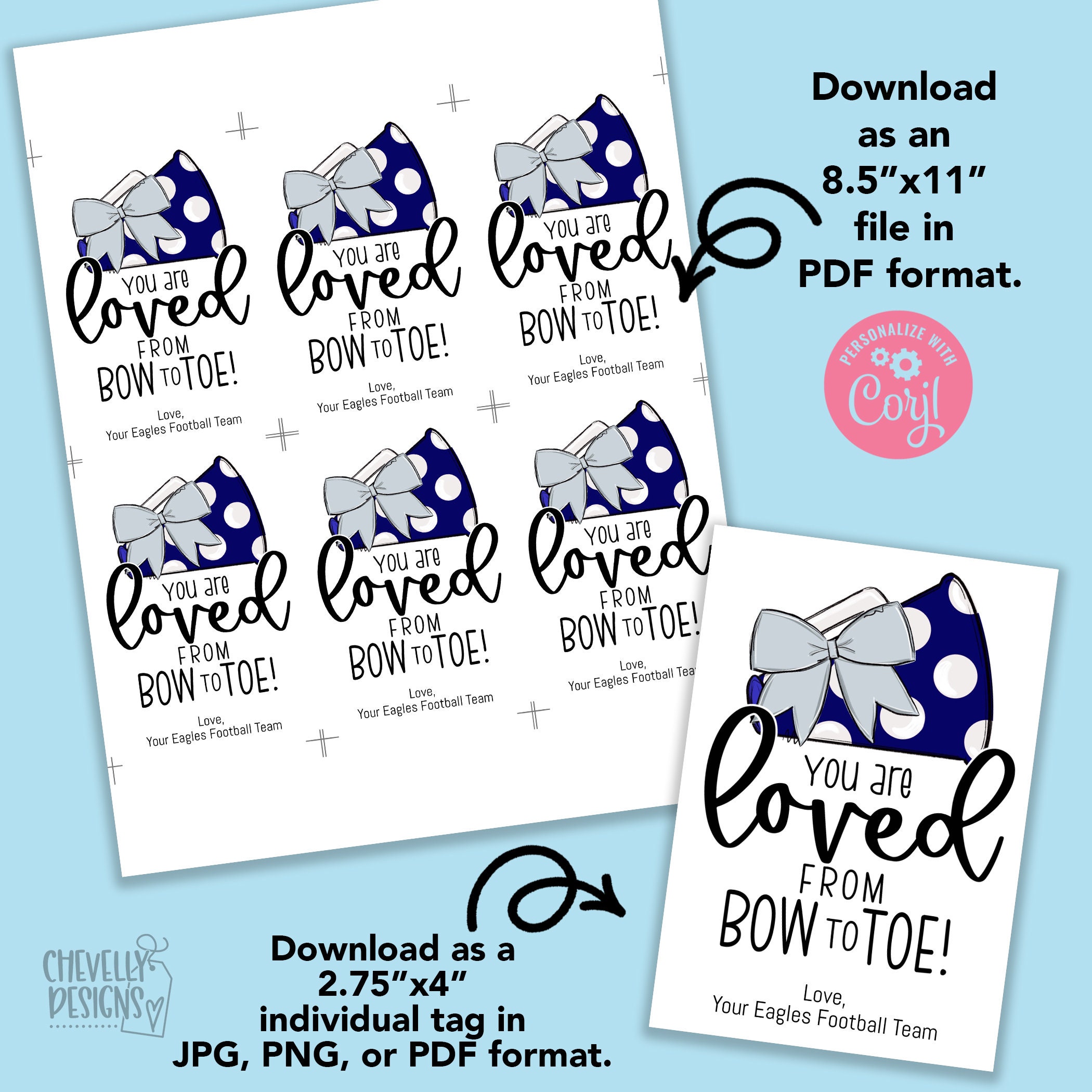 Editable - Gift Tags for Cheerleaders - Silver Gray and Navy Blue Cheer ...