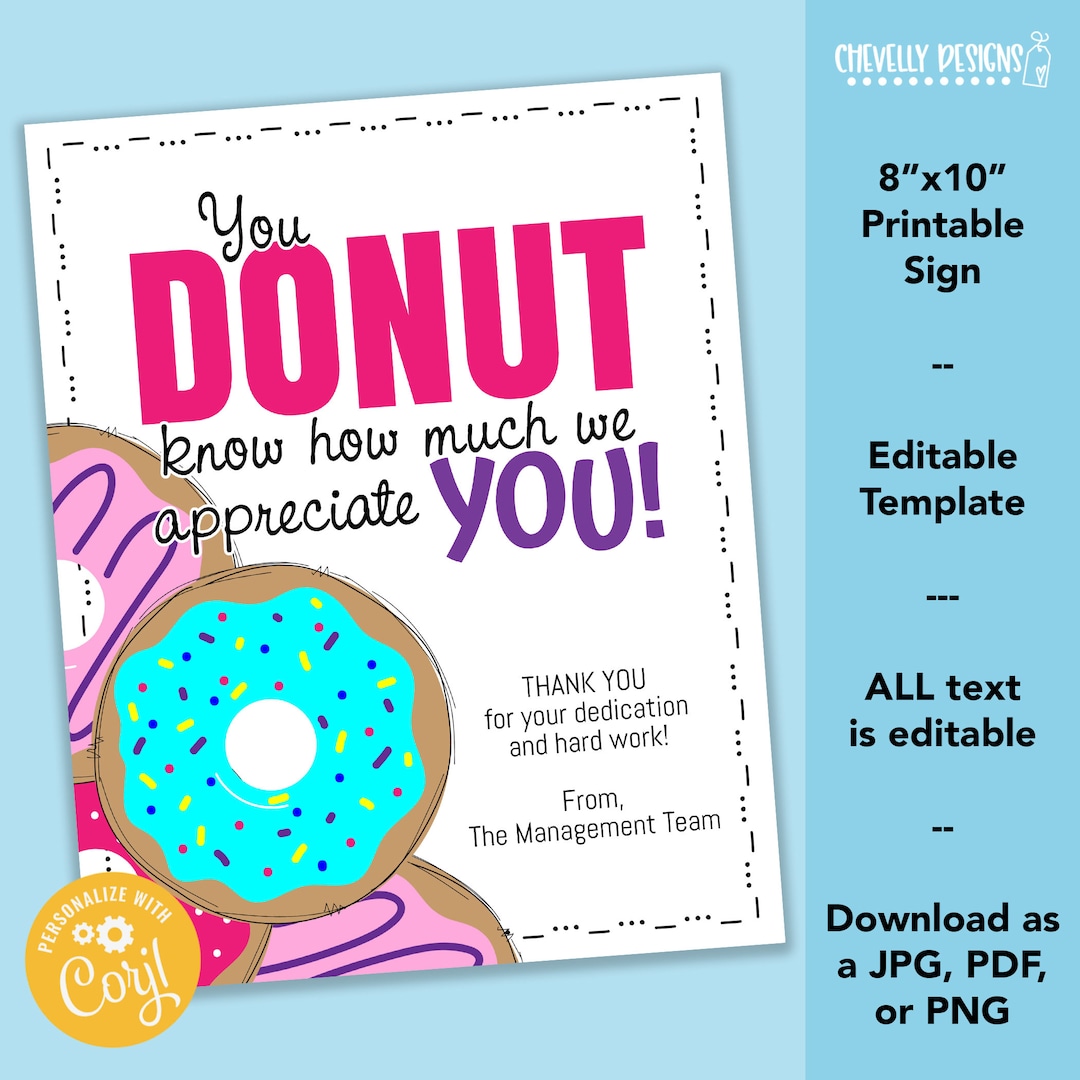 Editable - 8x10 Printable Donut Staff Appreciation Week - Printable ...