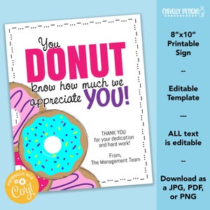 Editable - 8x10 Printable Donut Staff Appreciation Week - Printable ...