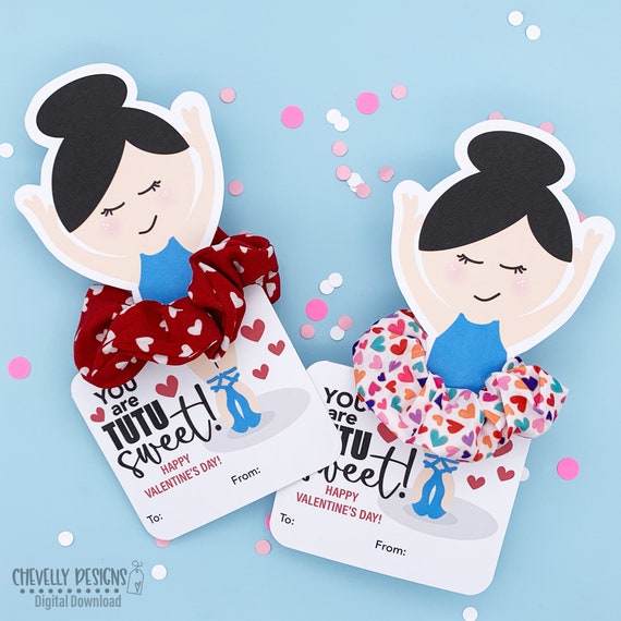 Printable Ballet Scrunchie Valentine Cards Black Haired | Etsy