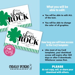 EDITABLE You Shamrock Printable St Patrick's Day Appreciation Gift Tags ...