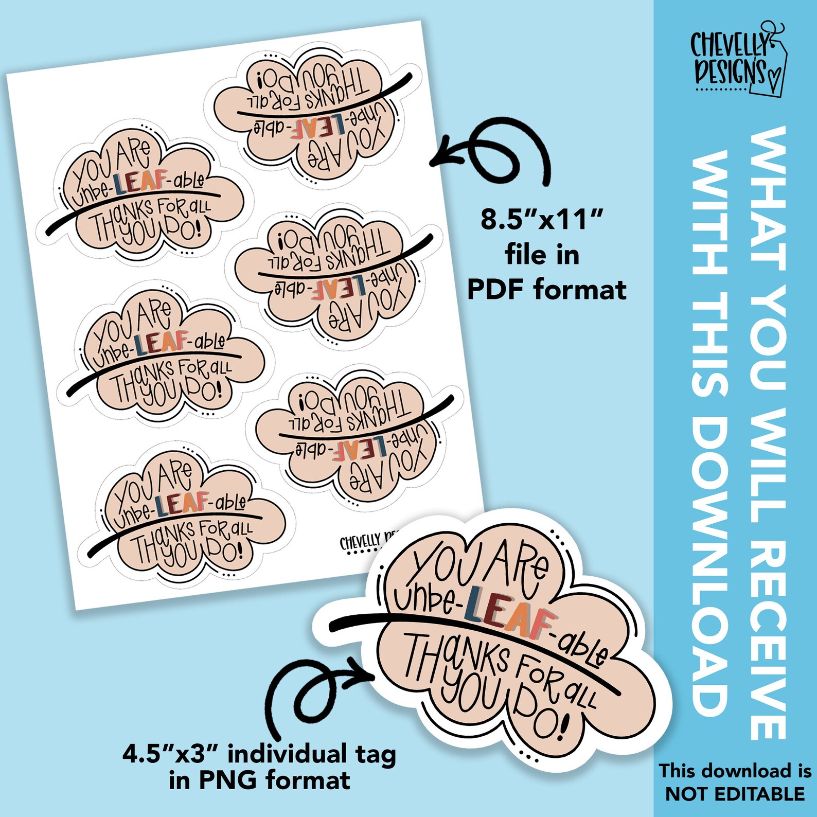 Instant Download - You Are Unbe-leaf-able - Thank You Appreciation Gift ...
