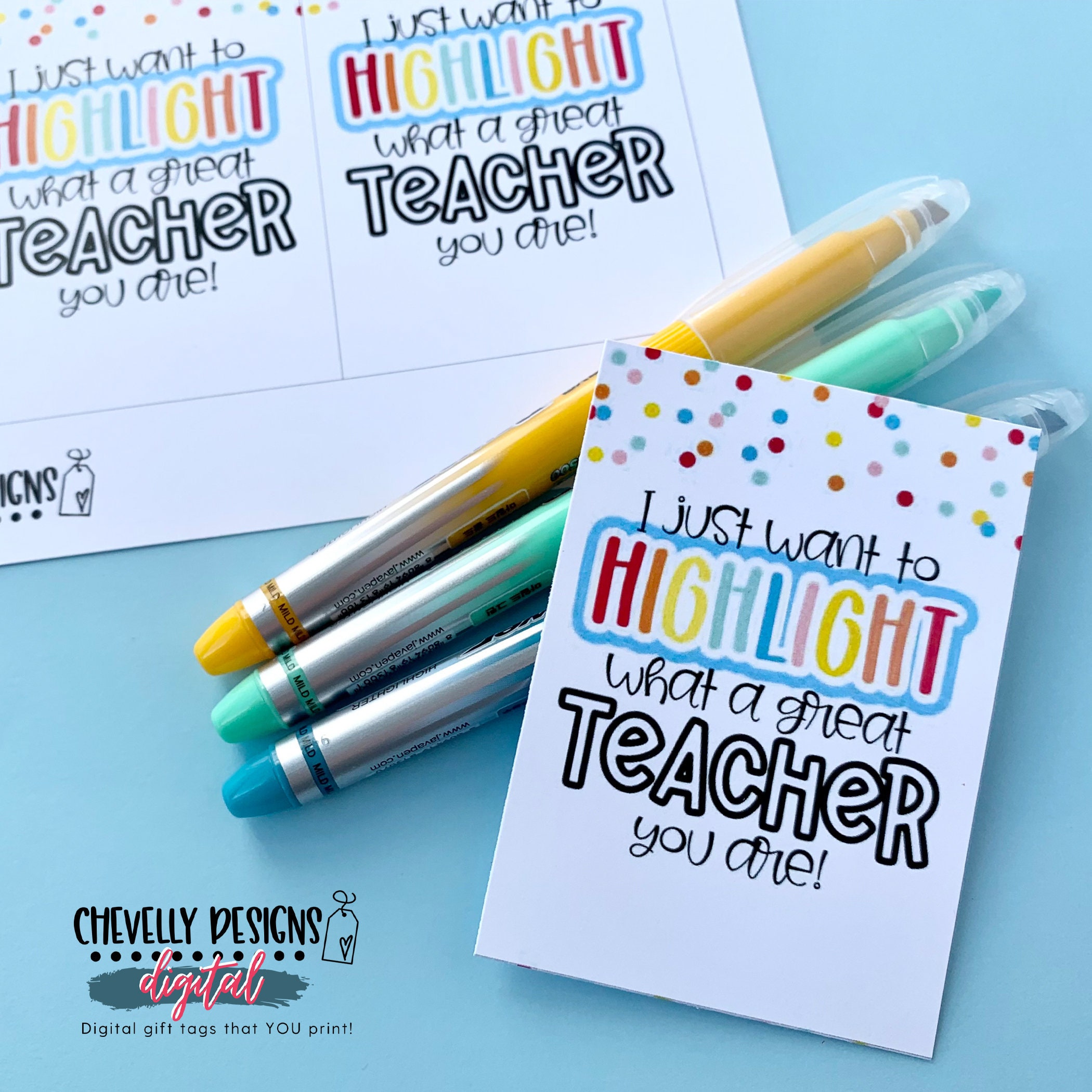 Printable Highlighter Great Teacher Gift Tags - Instant Digital ...