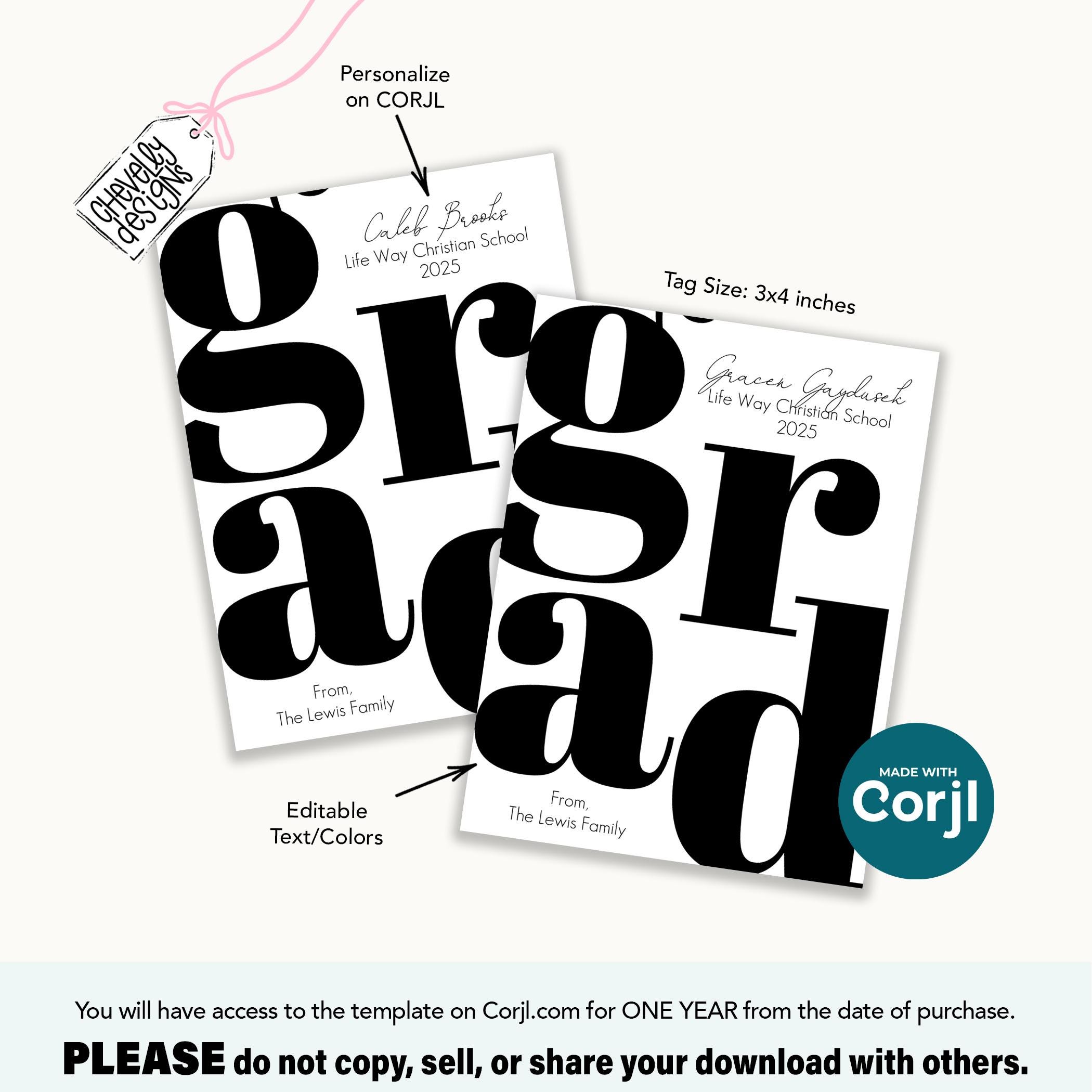 Editable Graduation Gift Tags, Customize the Graduate Name, Year ...