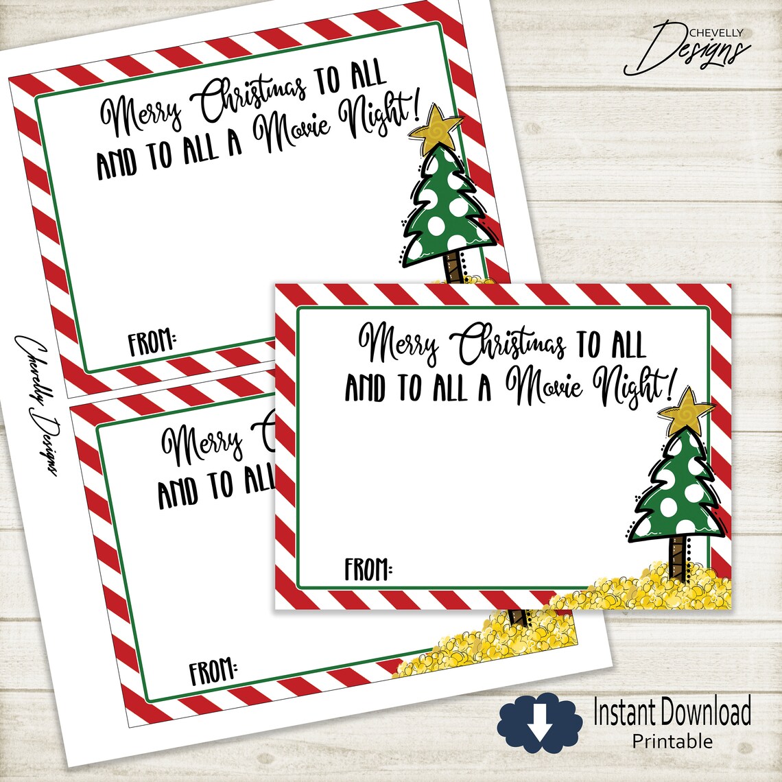 Movie Night Christmas Gift Card Printable Gift Card Holder | Etsy