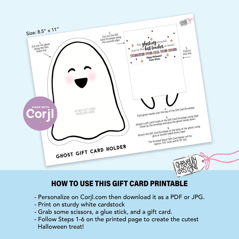 EDITABLE - Halloween Gift Card Holder for Teacher Treat - Ghost ...