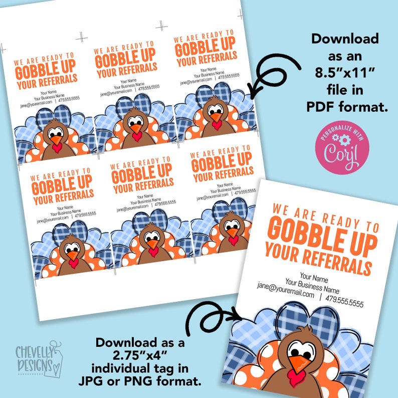 EDITABLE - Gobble up Your Referrals - Thanksgiving Marketing Gift Tags ...