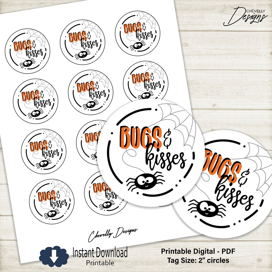 Printable Bugs and Kisses Gift Tags 2 Spider Halloween Tag HT080 ...