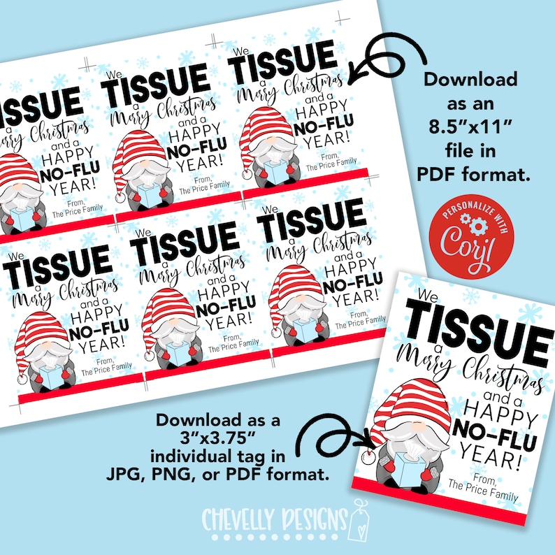 Editable - We Tissue a Merry Christmas - Gnome Gift Tags - Printable ...
