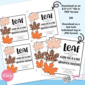 EDITABLE - Leaf Your Worries Behind - Fall Hospice Referral Gift Tag ...