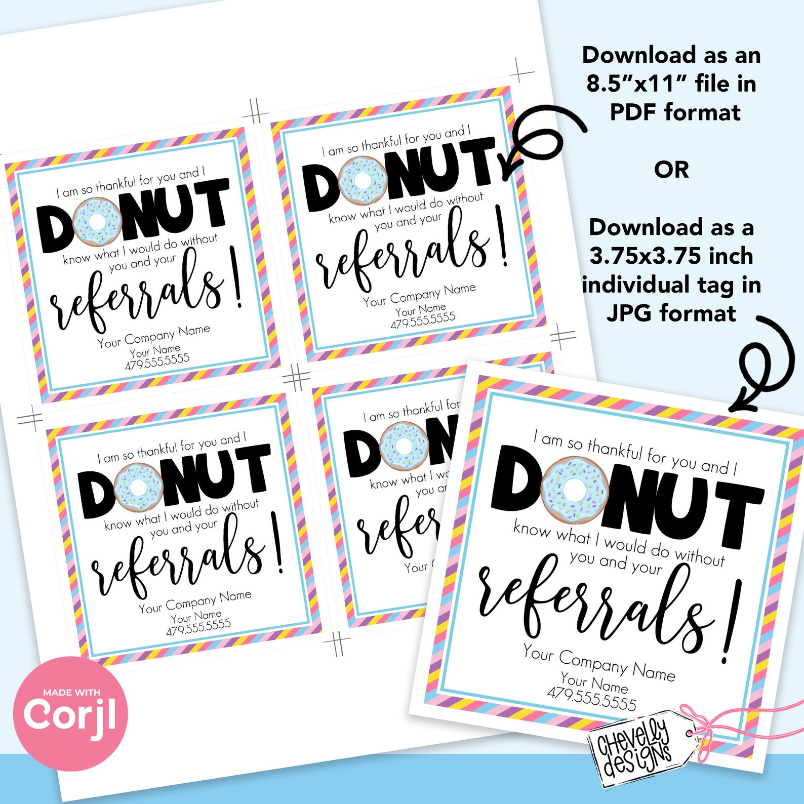 Editable Donut Referral Gift Tag - Thankful for Your Referrals ...