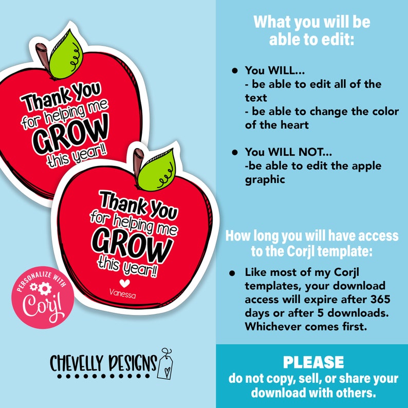 EDITABLE Thank You for Helping Me Grow This Year Apple - Etsy