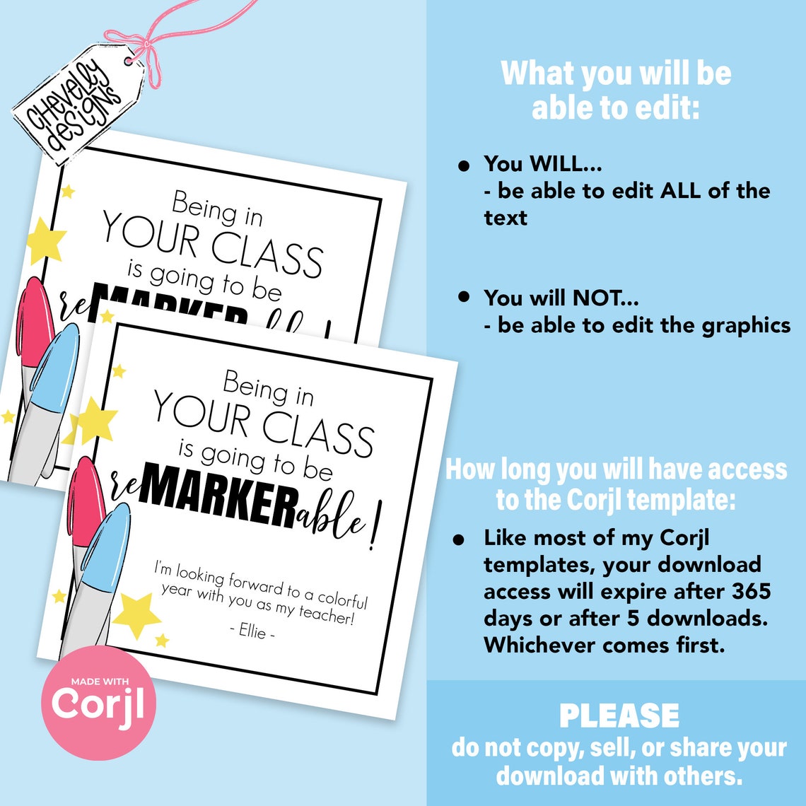 Editable Marker Teacher Gift Tags - Your Class Will Be Remarkerable ...