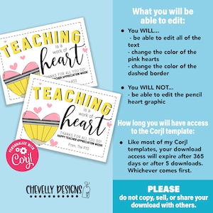 EDITABLE - Teaching is a Work of Heart - Teacher Appreciation Gift Tags ...