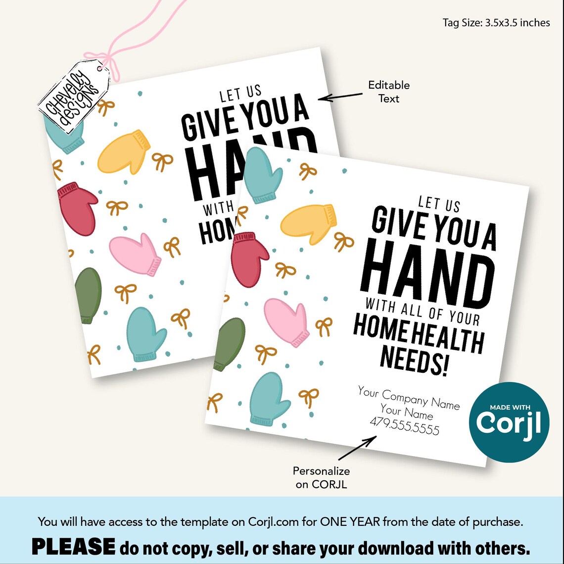 Editable Referral Gift Tag: Give You a Hand, Home Health Needs, Mittens ...