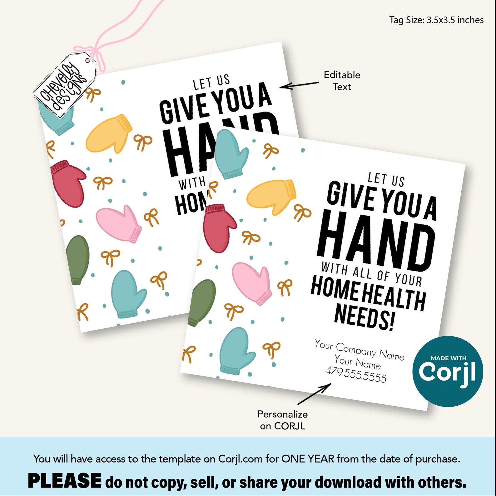 Editable Referral Gift Tag: Give You a Hand, Home Health Needs, Mittens ...