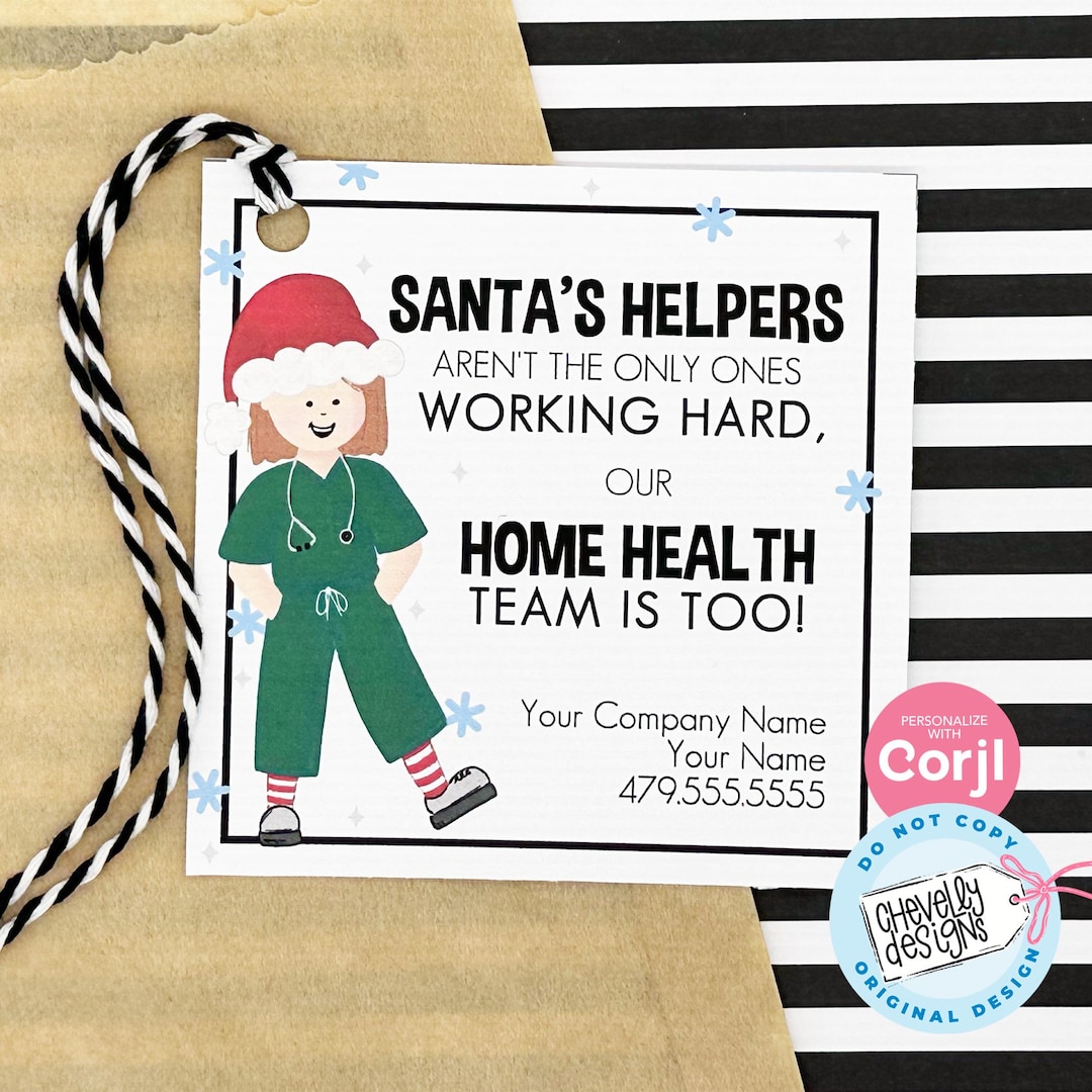 EDITABLE Christmas Referral Gift Tags - Santa's Helpers and Home Health ...