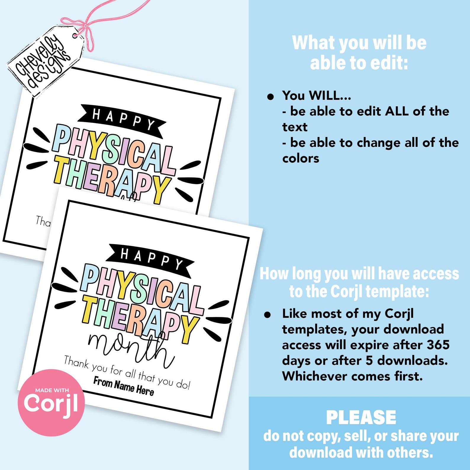 EDITABLE Physical Therapy Month Appreciation Gift Tag - Printable ...