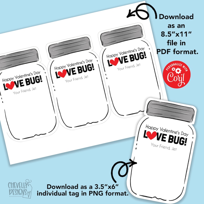 EDITABLE Love Bug Valentine Mason Jar Printable Class - Etsy