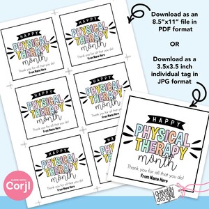 EDITABLE Physical Therapy Month Appreciation Gift Tag - Printable ...