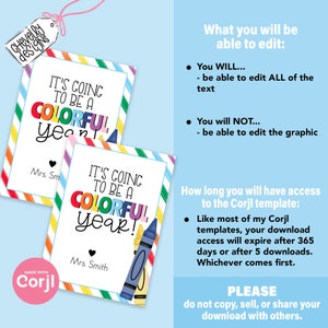 EDITABLE Back to School Gift Tag - It's Going to Be a Colorful Year ...