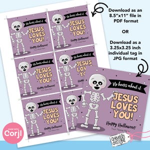 EDITABLE Halloween Treat Tags - No Bones About It Jesus Loves You - Printable Digital File - Ht ...