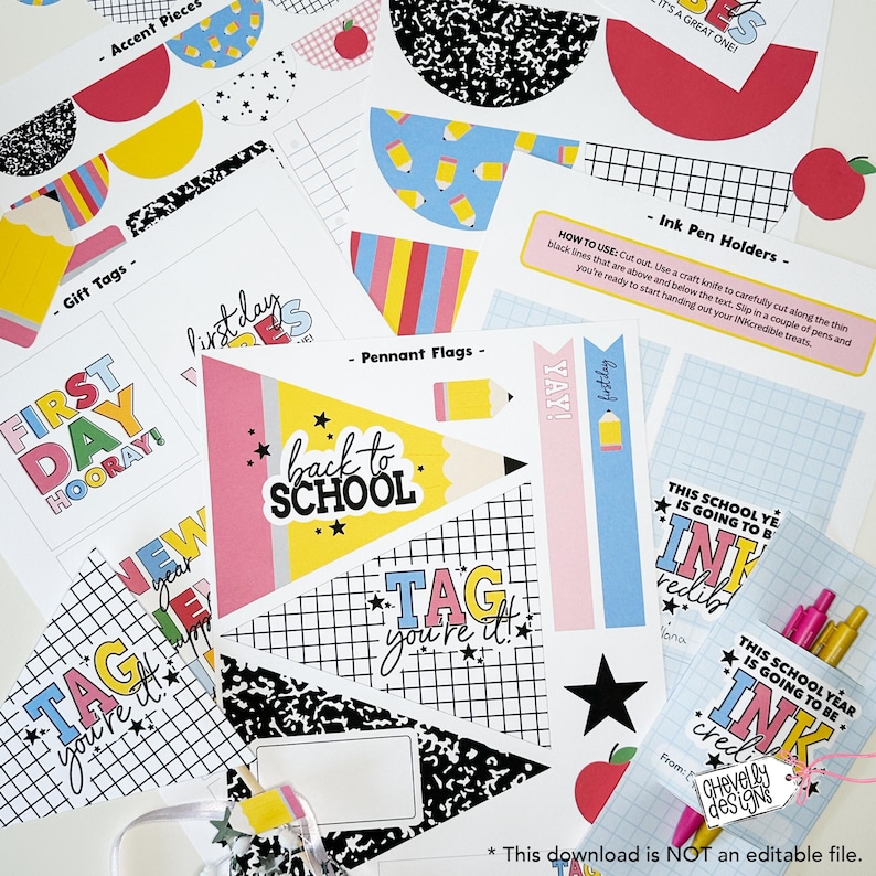 Printable Back to School Gift Bundle | Gift Tags, Pen Holders & Pennant ...