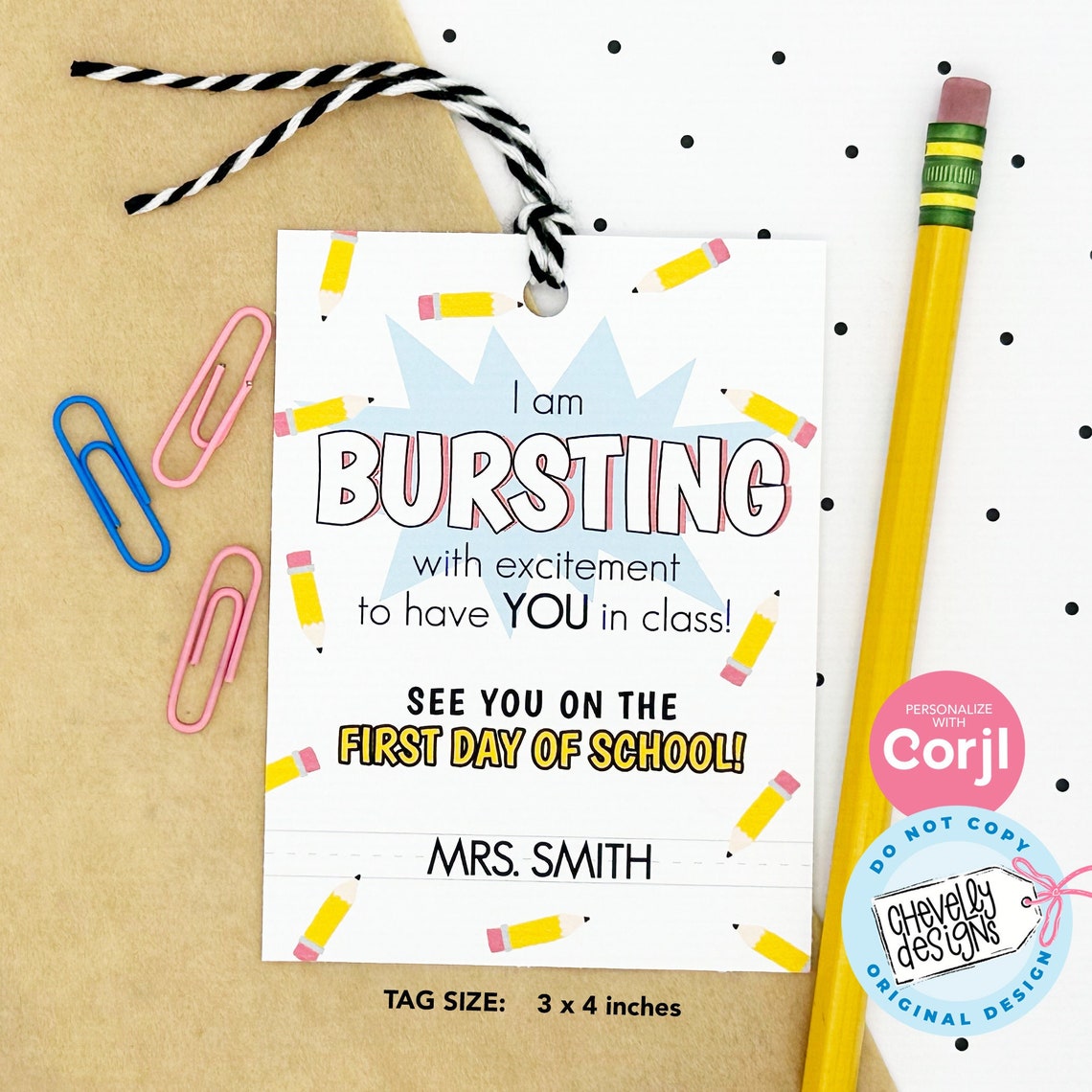 EDITABLE Back to School Gift Tag - Bursting With Excitement to Have You ...