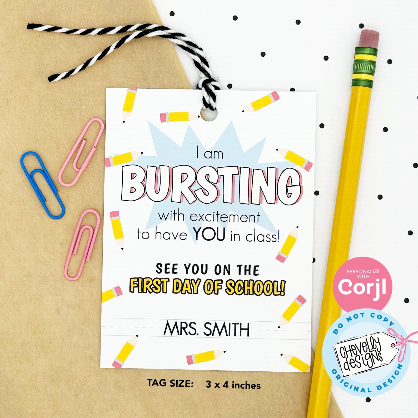 EDITABLE Back to School Gift Tag - Bursting With Excitement to Have You ...