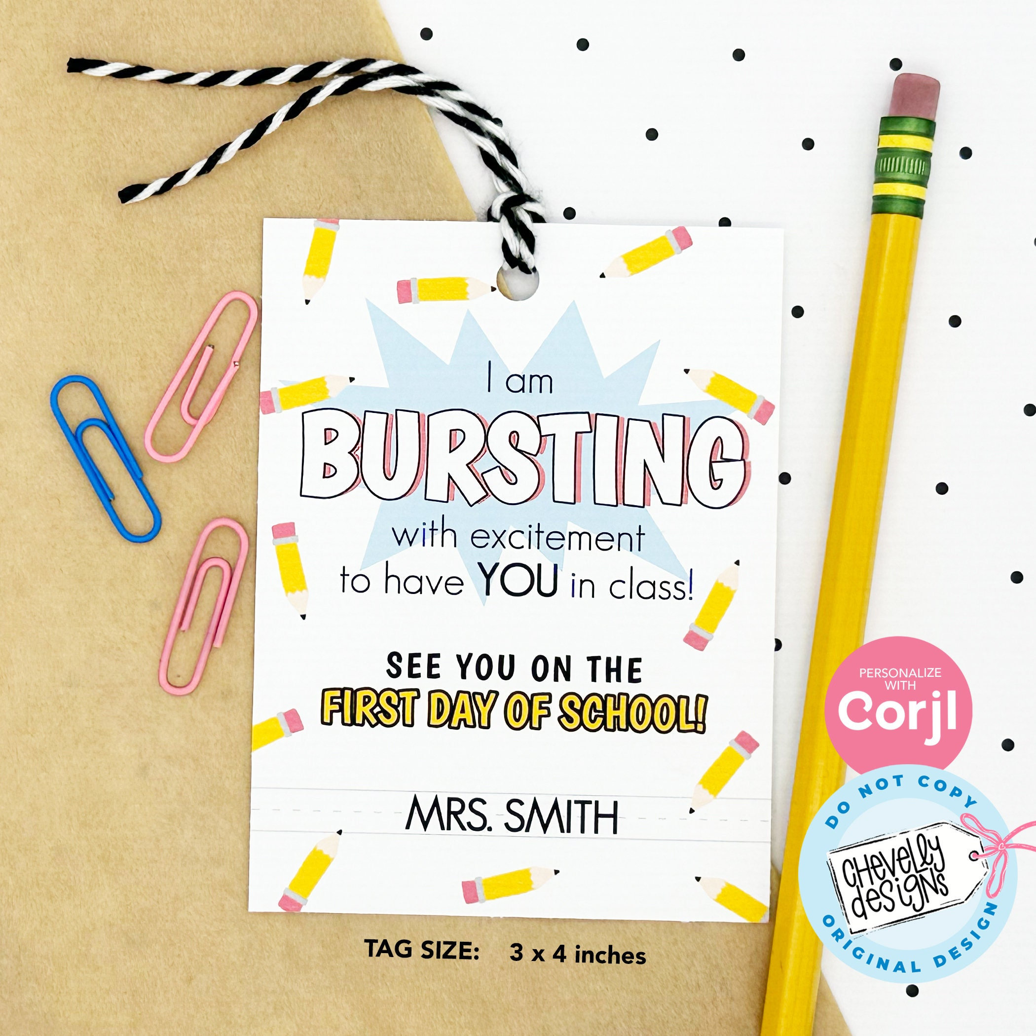EDITABLE Back to School Gift Tag - Bursting With Excitement to Have You ...