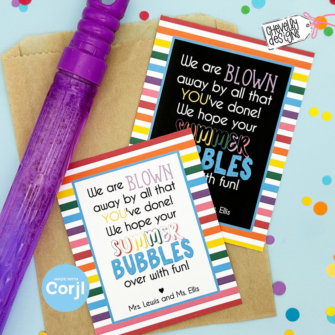 Editable - Blown Away End of School Student Gift Tags for Bubbles ...