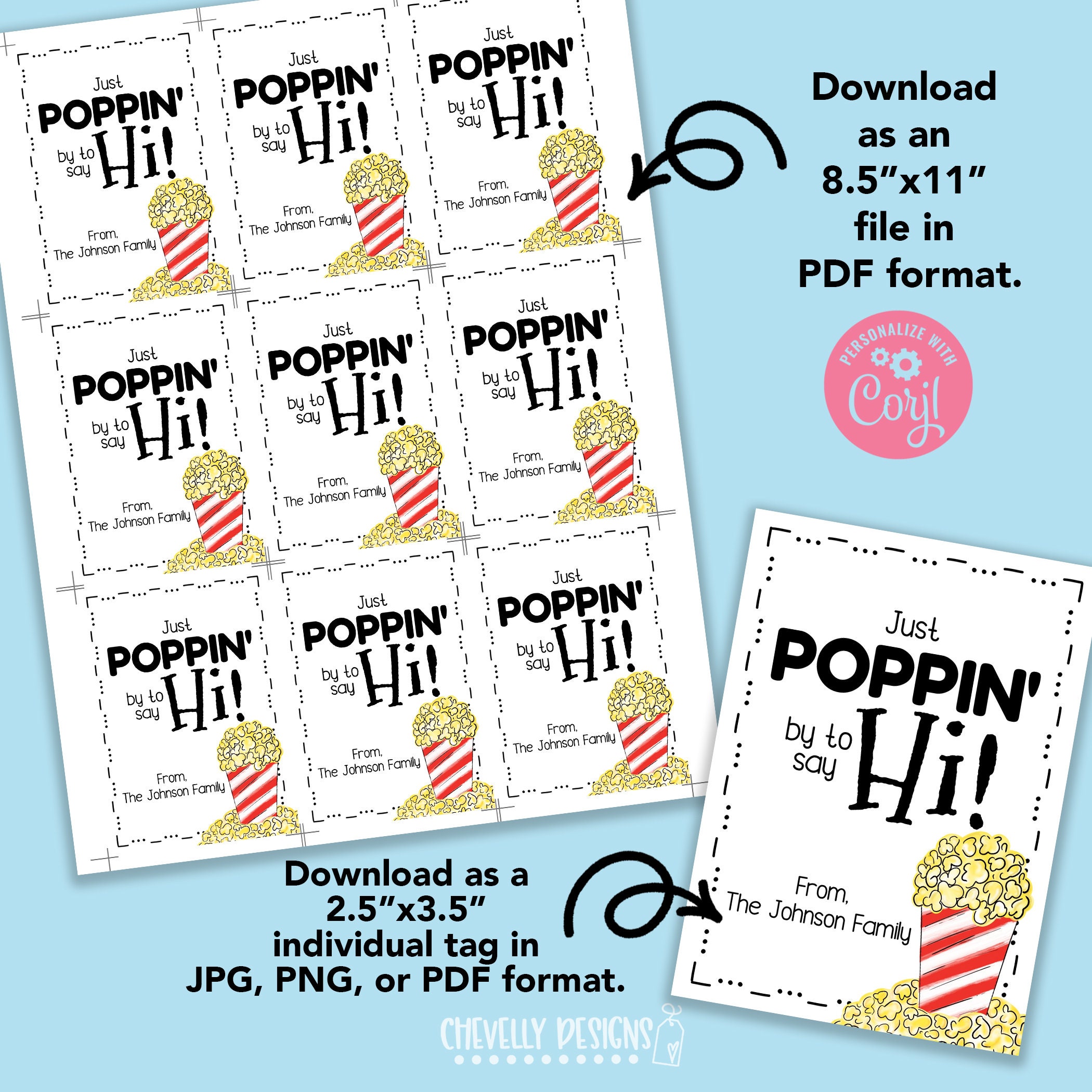 EDITABLE Just POPPIN by to Say Hi Popcorn Gift Tags - Etsy