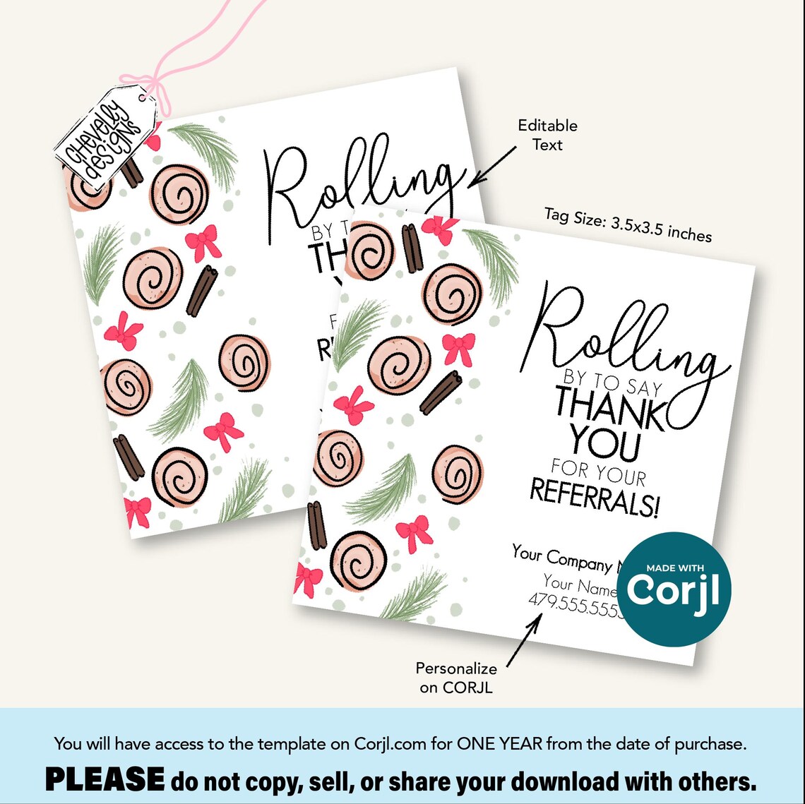 Editable Christmas Referral Gift Tag: Cinnamon Roll Gift Holiday ...