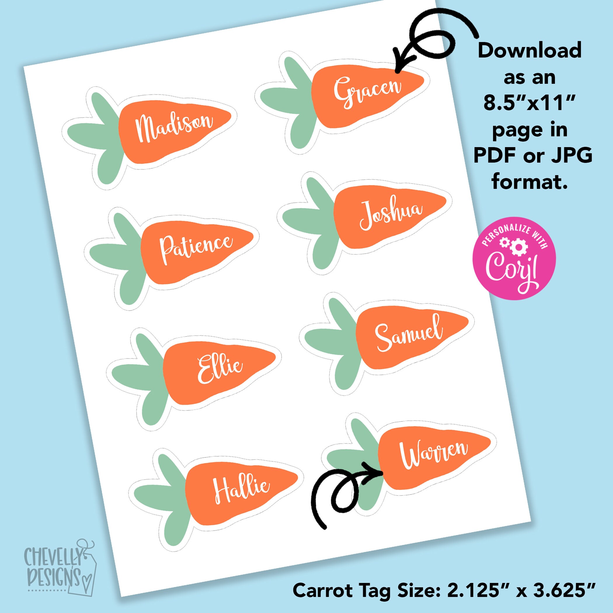 EDITABLE - Carrot Gift Tag With Editable Name - Easter Gift Tags ...