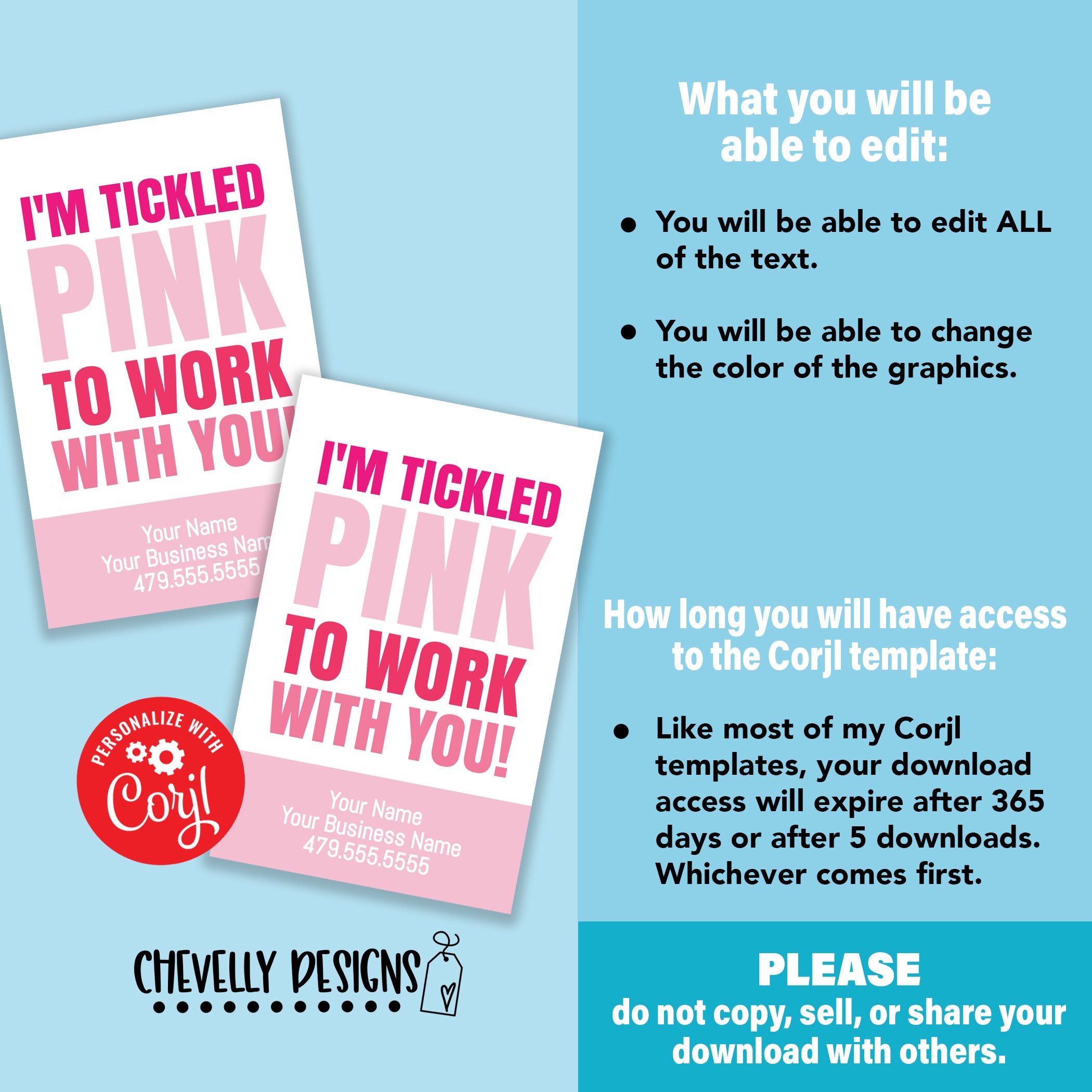 EDITABLE I'm Tickled Pink to Work With You Printable - Etsy