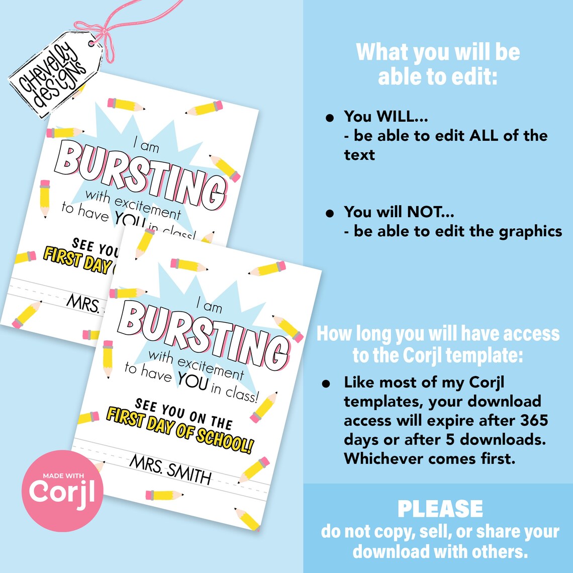 EDITABLE Back to School Gift Tag - Bursting With Excitement to Have You ...