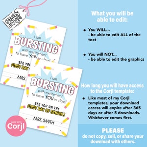 EDITABLE Back to School Gift Tag - Bursting With Excitement to Have You ...