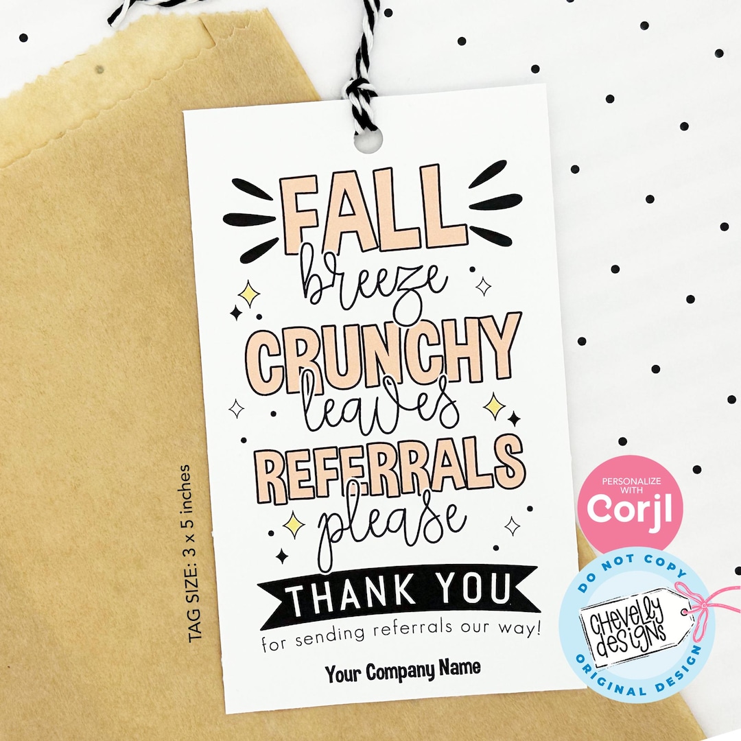 EDITABLE Referral Marketing Gift Tags - Fall Breeze, Crunchy Leaves ...