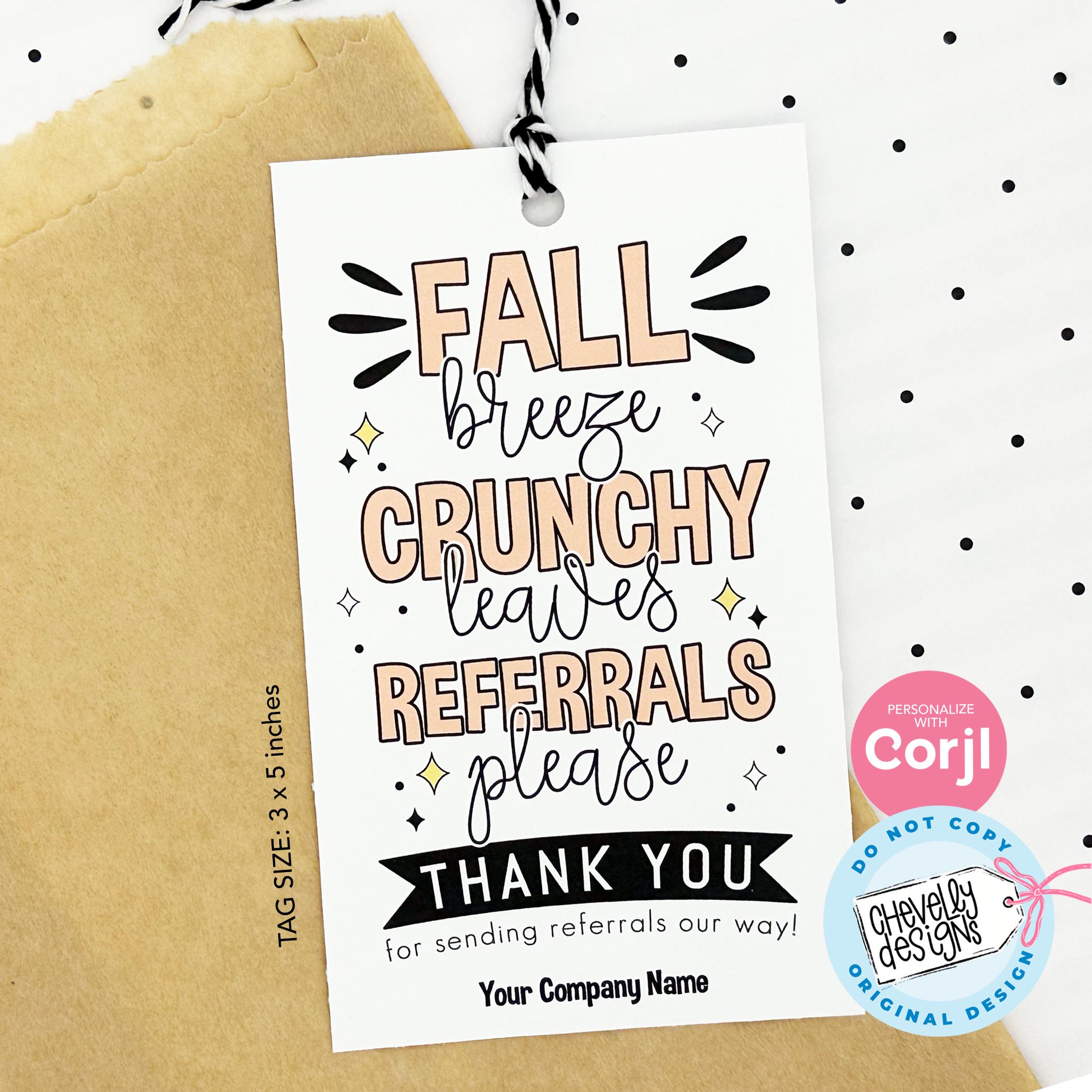 EDITABLE Referral Marketing Gift Tags - Fall Breeze, Crunchy Leaves ...