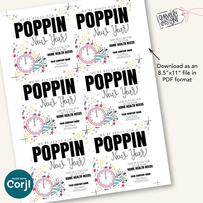 Editable Referral Gift Tag: Poppin New Year, Home Health Marketing ...
