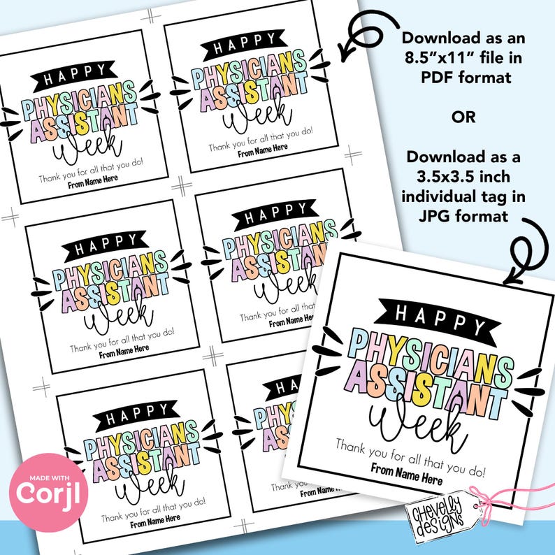 EDITABLE Physicians Assistant Week Appreciation Gift Tag - Printable ...