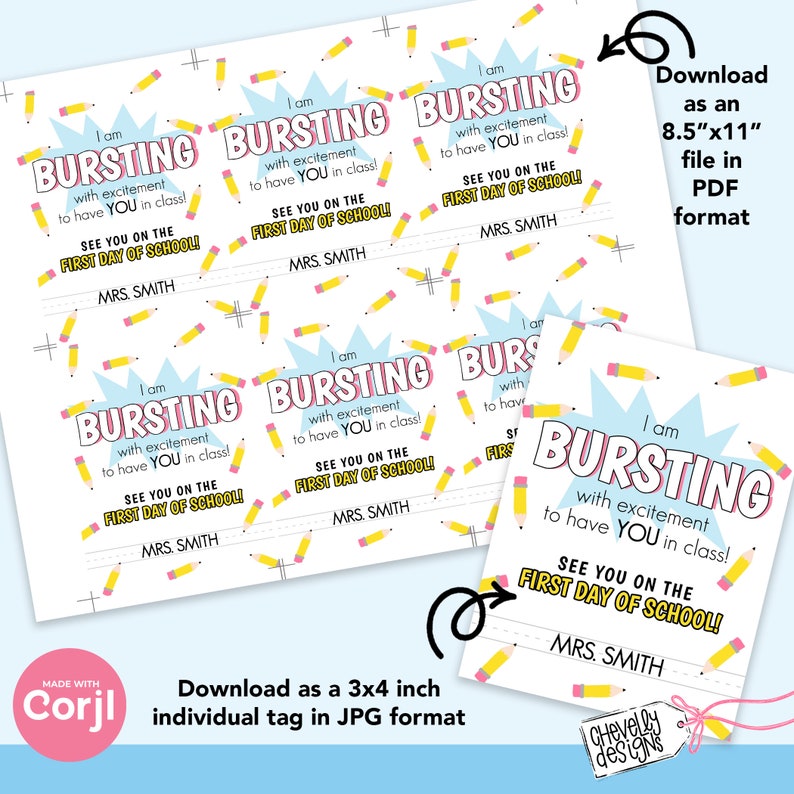 EDITABLE Back to School Gift Tag - Bursting With Excitement to Have You ...