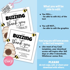 EDITABLE - Buzzing by to Thank You - Honey Bee Business Referral Gift ...